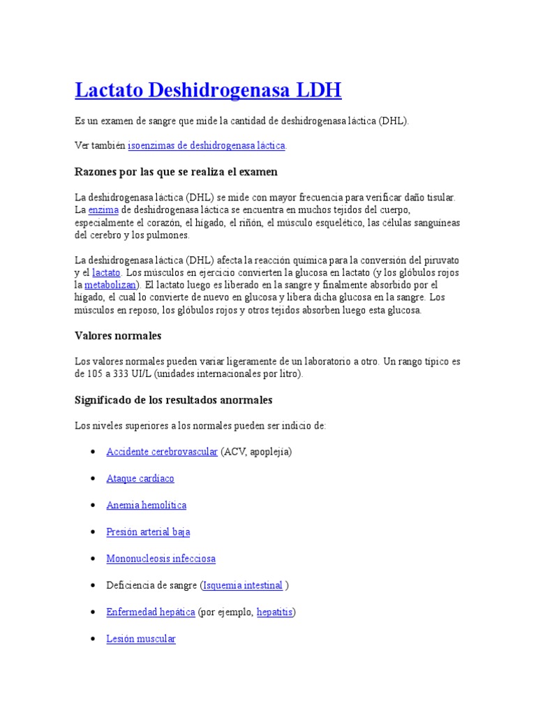 Lactato Deshidrogenasa LDH | PDF | Lactato deshidrogenasa | Ácido láctico
