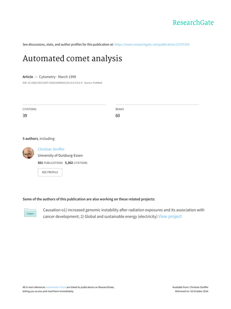 Automated Comet Analysis | PDF | Image Segmentation | Microscopy