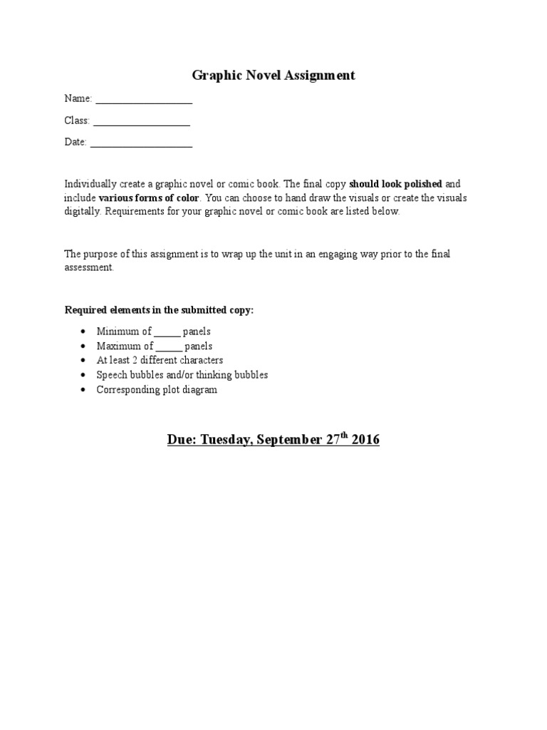 Graphic Novel Assignment With Rubric | PDF | Plot (Narrative) | Writing