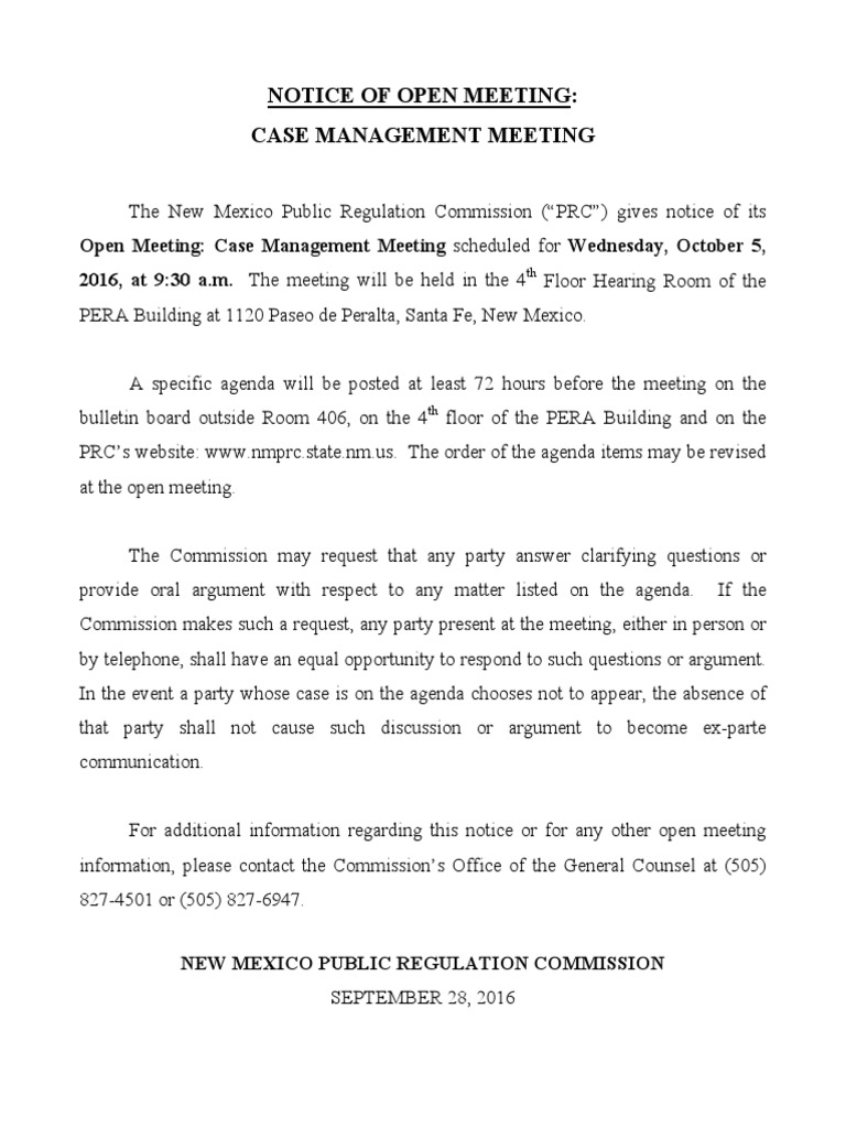 NM PRC HEARING AV WATER Case Management 10-05-16 Notice | PDF