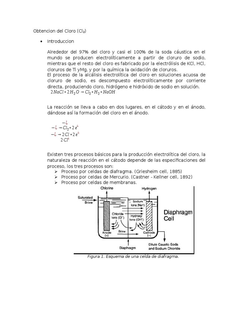 Obtencion Del Cloro | PDF | Cloro | Sustancias químicas