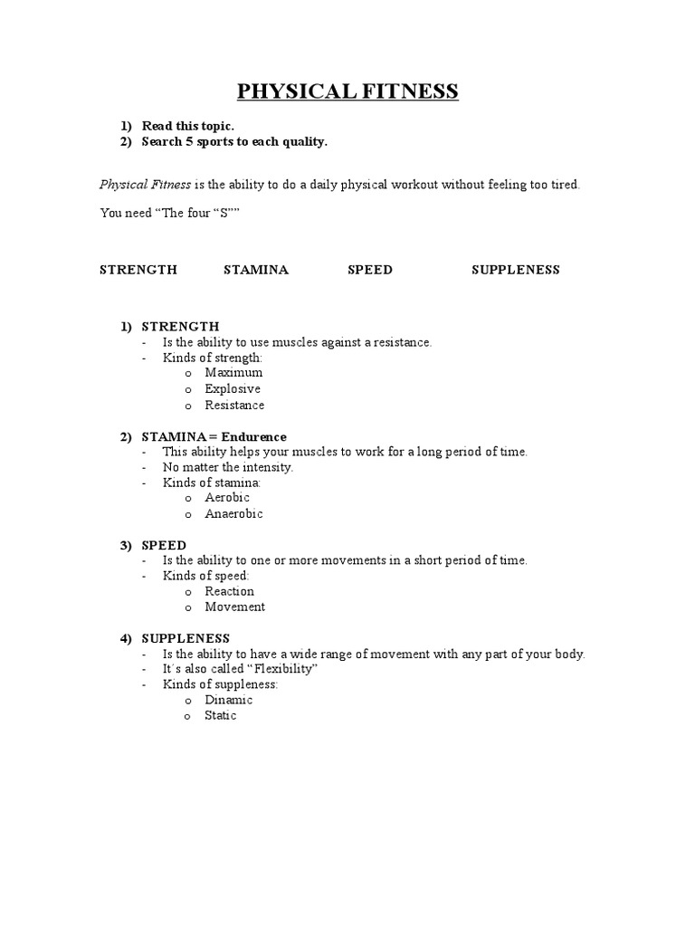 Physical Fitness: 1) Read This Topic. 2) Search 5 Sports To Each ...