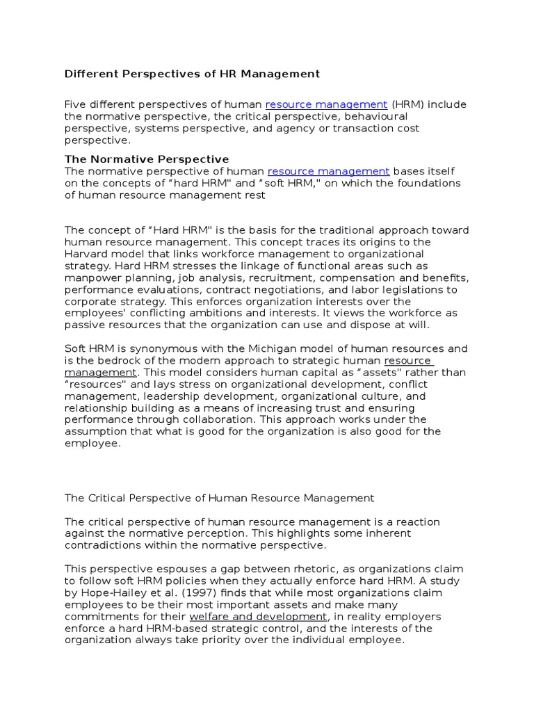 Different Perspectives of HR Management | PDF | Human Resource ...