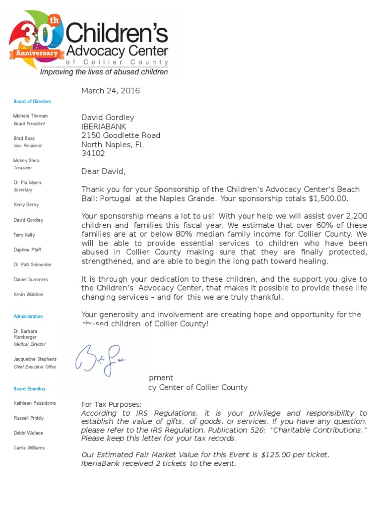 CAC Thank You Letter For CRA | PDF