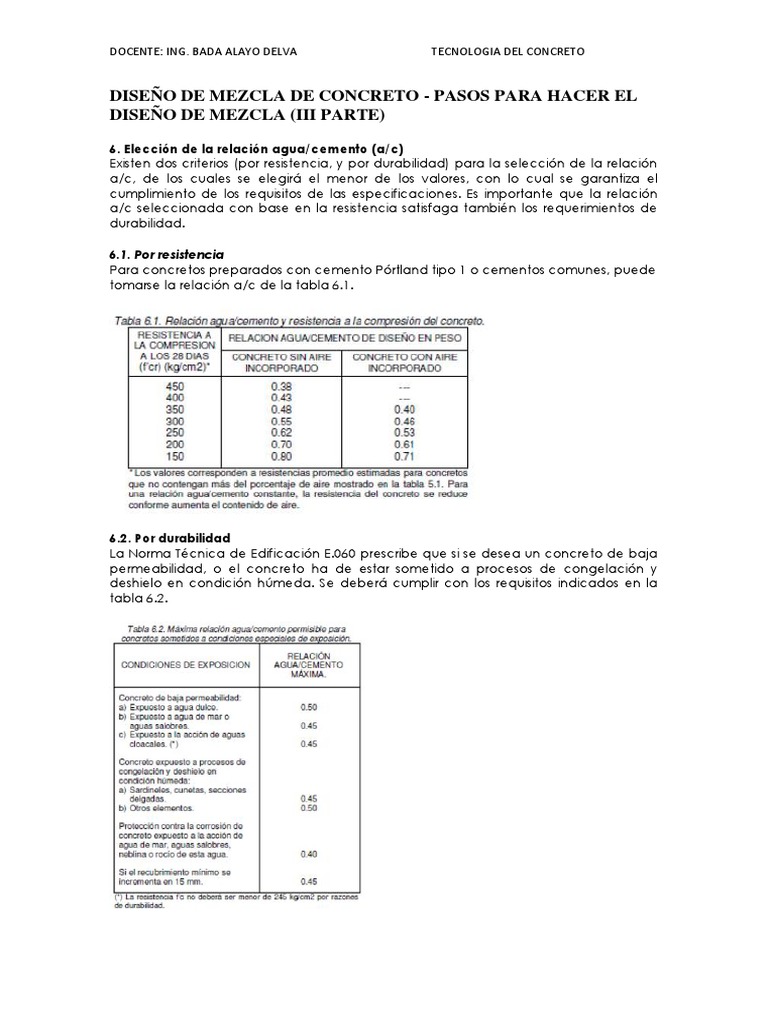 Diseño de Mezcla de Concreto - Tablas de Modulo de f | Cemento | Volumen