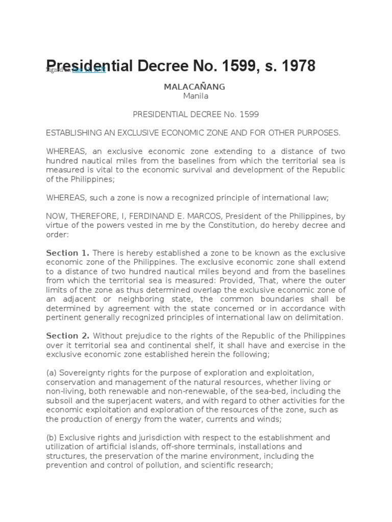 Presidential Decree No. 1599, S. 1978: Malacañang | PDF | Territorial ...