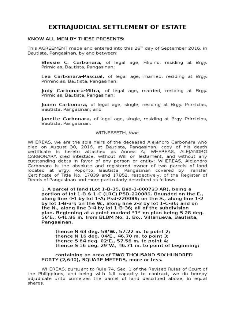 Extrajudicial Settlement of Estate | PDF | Property Law | Law And Economics
