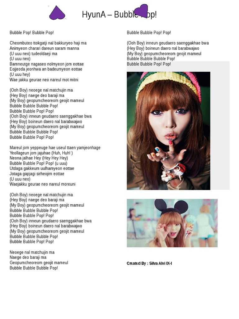 HyunA's "Bubble Pop!" Lyrics | PDF