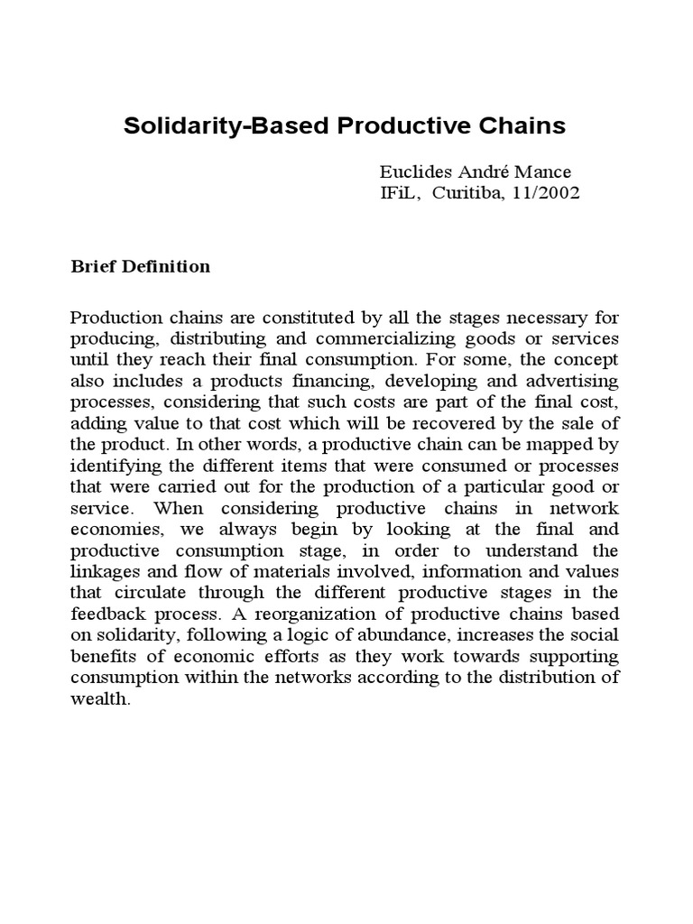 Solidarity-Based Productive Chains | PDF | Profit (Accounting) | Supply ...
