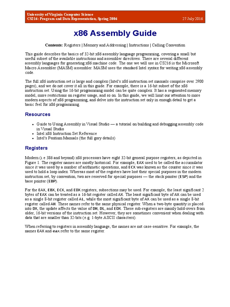 UVa x86 Assembly Guide | PDF | Subroutine | Assembly Language