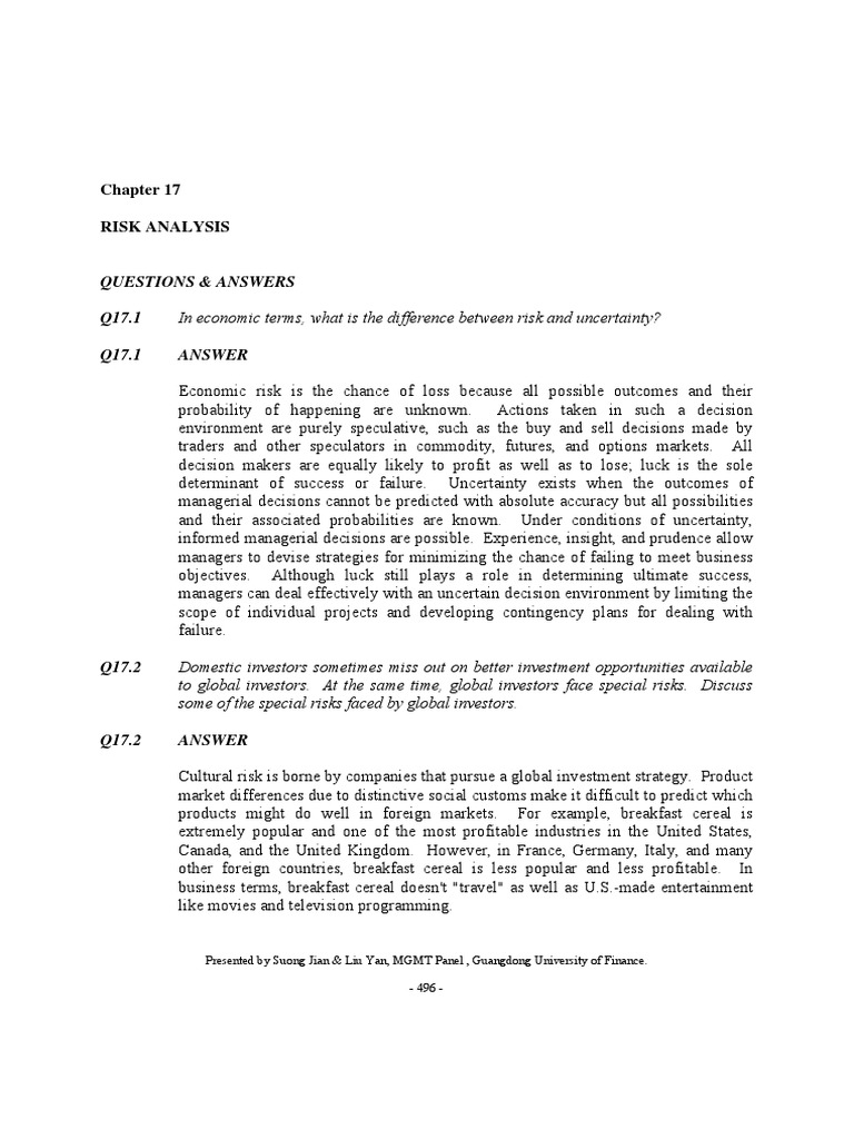 Risk Analysis: Questions & Answers Q17.1 Q17.1 ANSWER | PDF