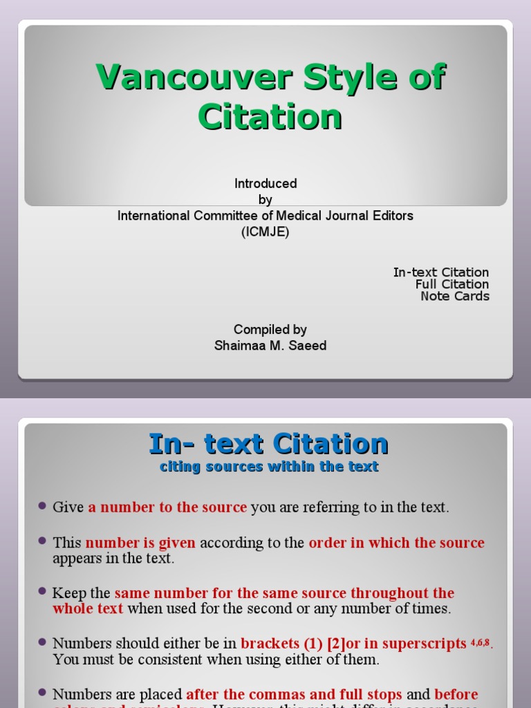 Vancouver Style of Citation | PDF | Ellipsis | Citation