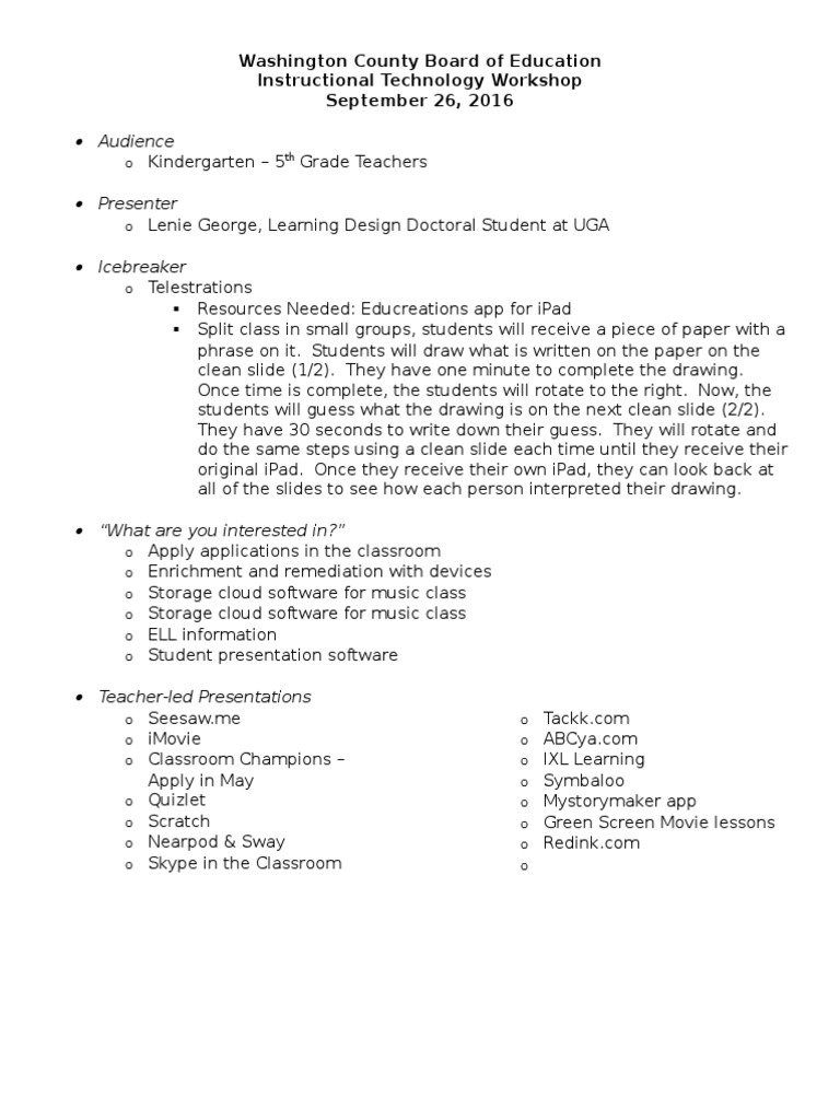 WCBoE Workshop Notes | PDF | Educational Technology | Classroom