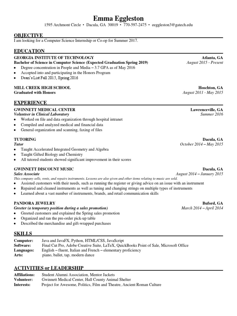 Emma Eggleston Resume | PDF | Computing | Computing And Information Technology