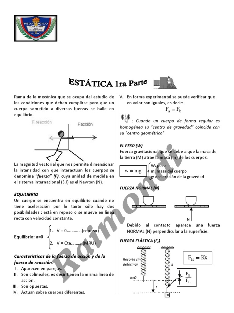 FICHA DE ESTATICA Parte 1 PDF | PDF | Peso del cuerpo humano | Fuerza