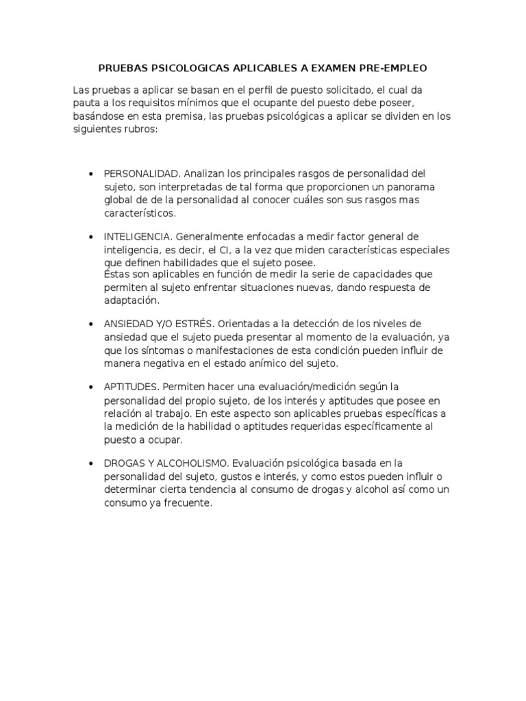 Pruebas Pre-Empleo | PDF