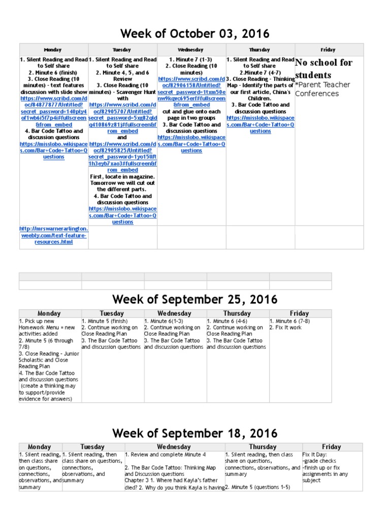 Weebly Weeklylessonplans | PDF | Barcode | Reading Comprehension