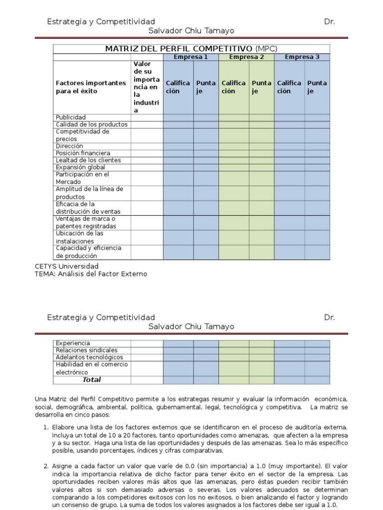 Matriz del Perfil Competitivo (MPC) | PDF | Competitividad | Ciencias ...