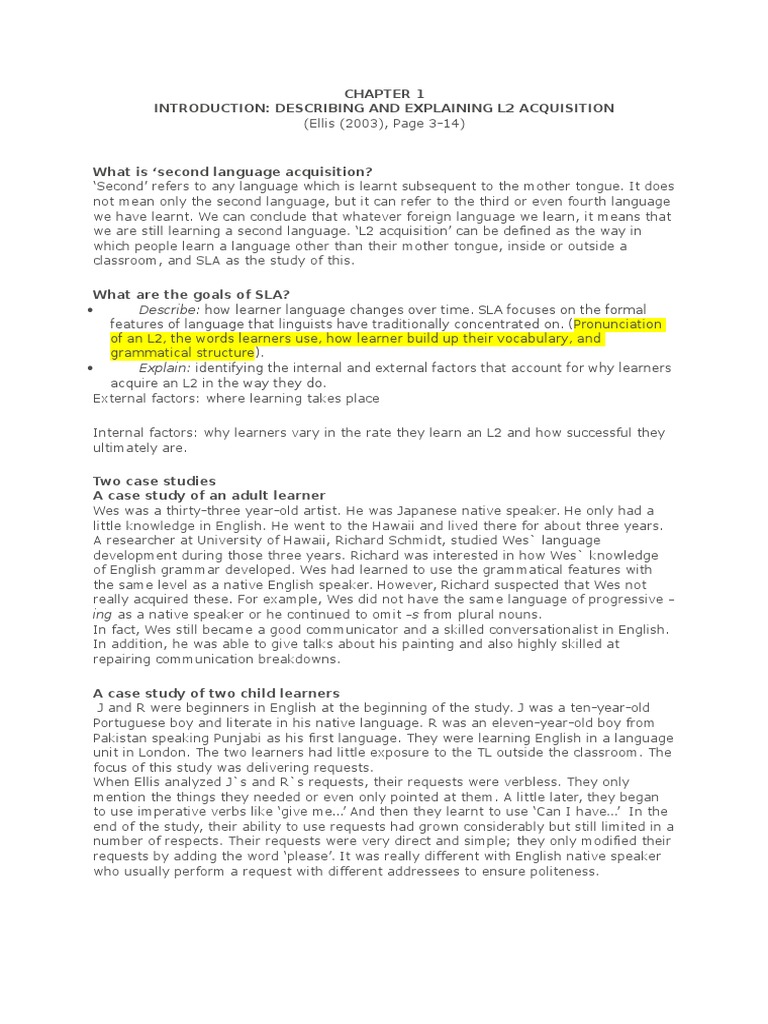 Second Language Acquisition Ellis Rod Chapter 1 | PDF | Second Language ...