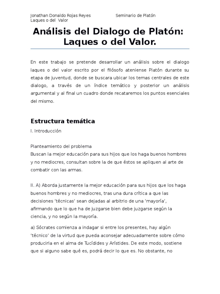 Análisis Del Dialogo de Platón | PDF | Platón | Sócrates