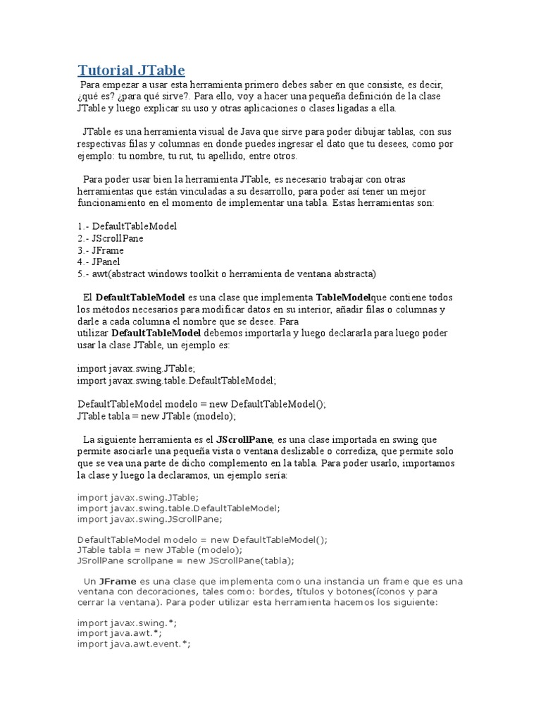 Tutorial JTable | PDF | Java (lenguaje de programación) | Plataformas de computación