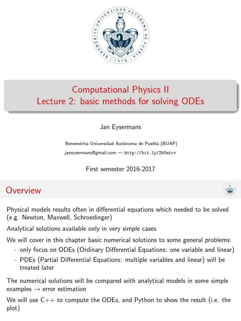 Computational Physics Ii Lecture 2: Basic Methods For Solving Odes | PDF | Ordinary Differential ...