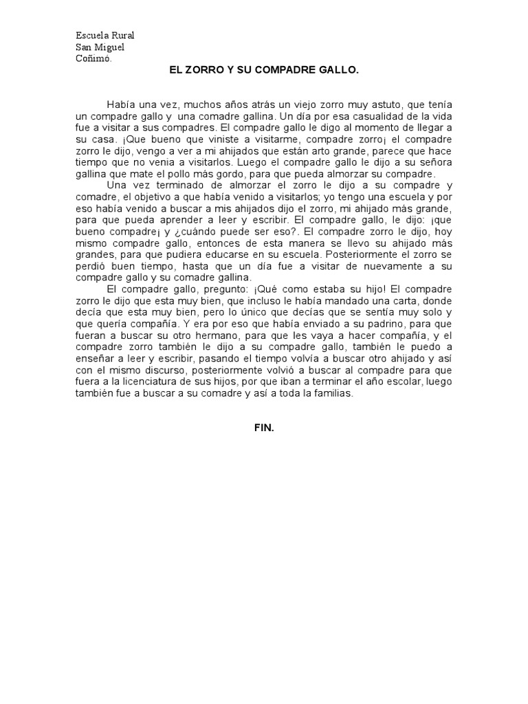 El Zorro y Su Compadre Gallo | PDF | Pollo