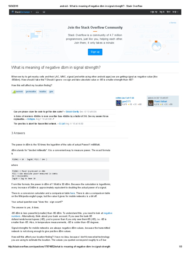Android What Is Meaning of Negative DBM in Signal Strength Stack ...