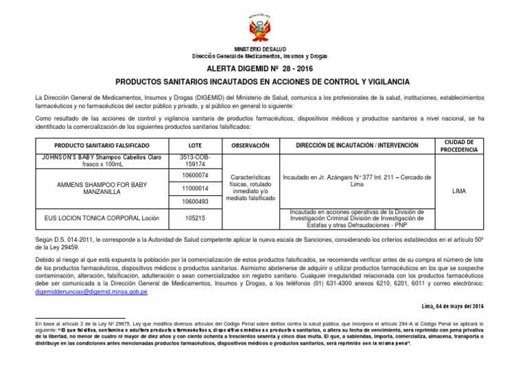 Alerta Digemid | PDF | Farmacéutico | Medicamentos con receta