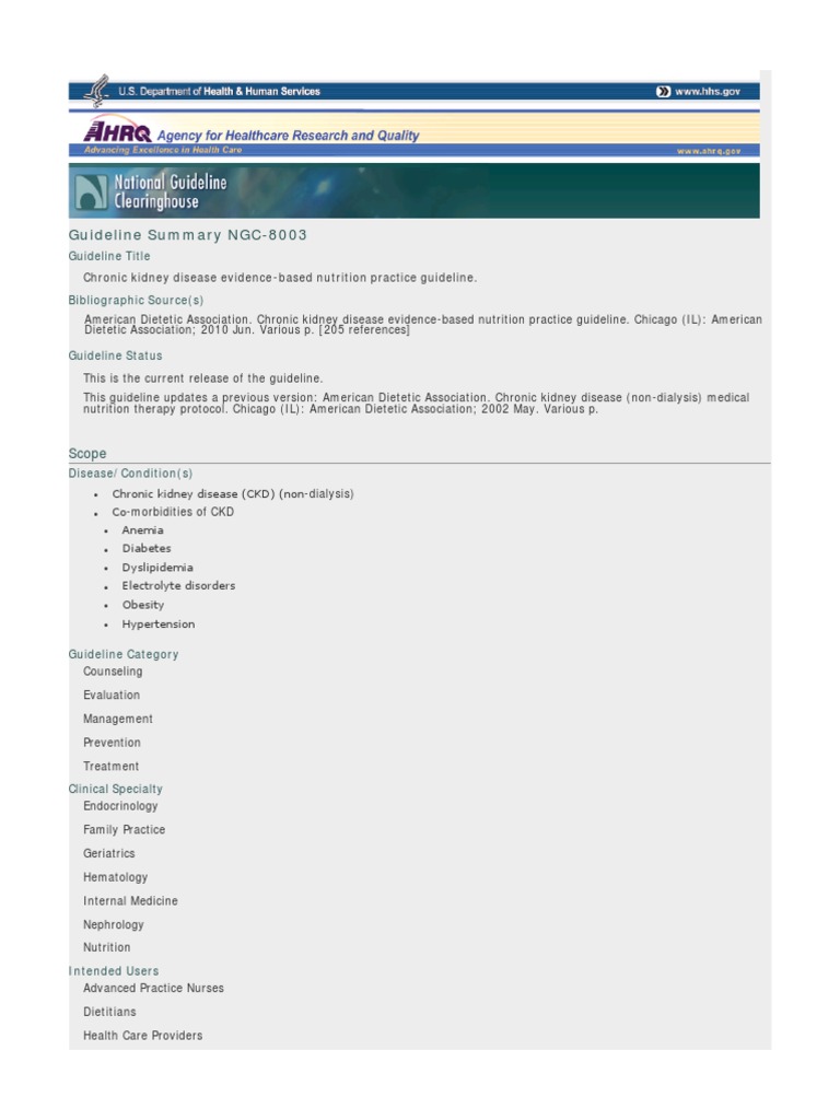 ADA Guideline - Chronic Kidney Disease Evidence-Based Nutrition ...