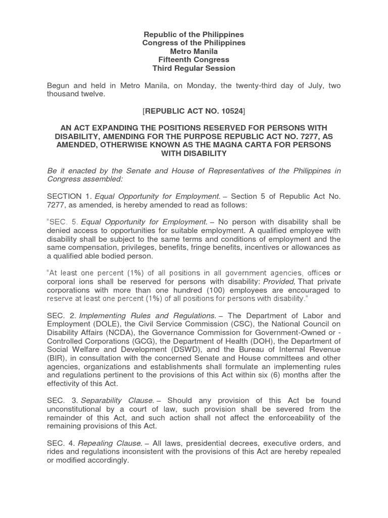 Ra 10524 | PDF | Disability | Employment