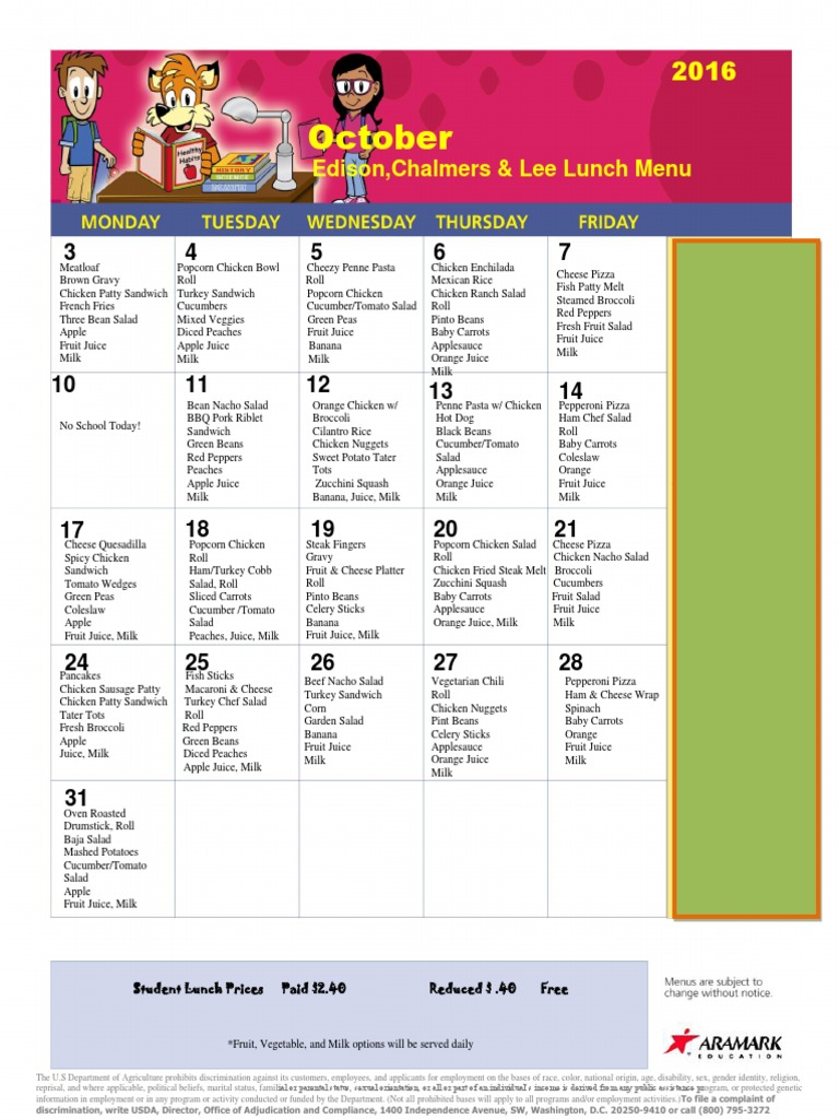 October Lunch Menu | PDF | Coleslaw | Salad