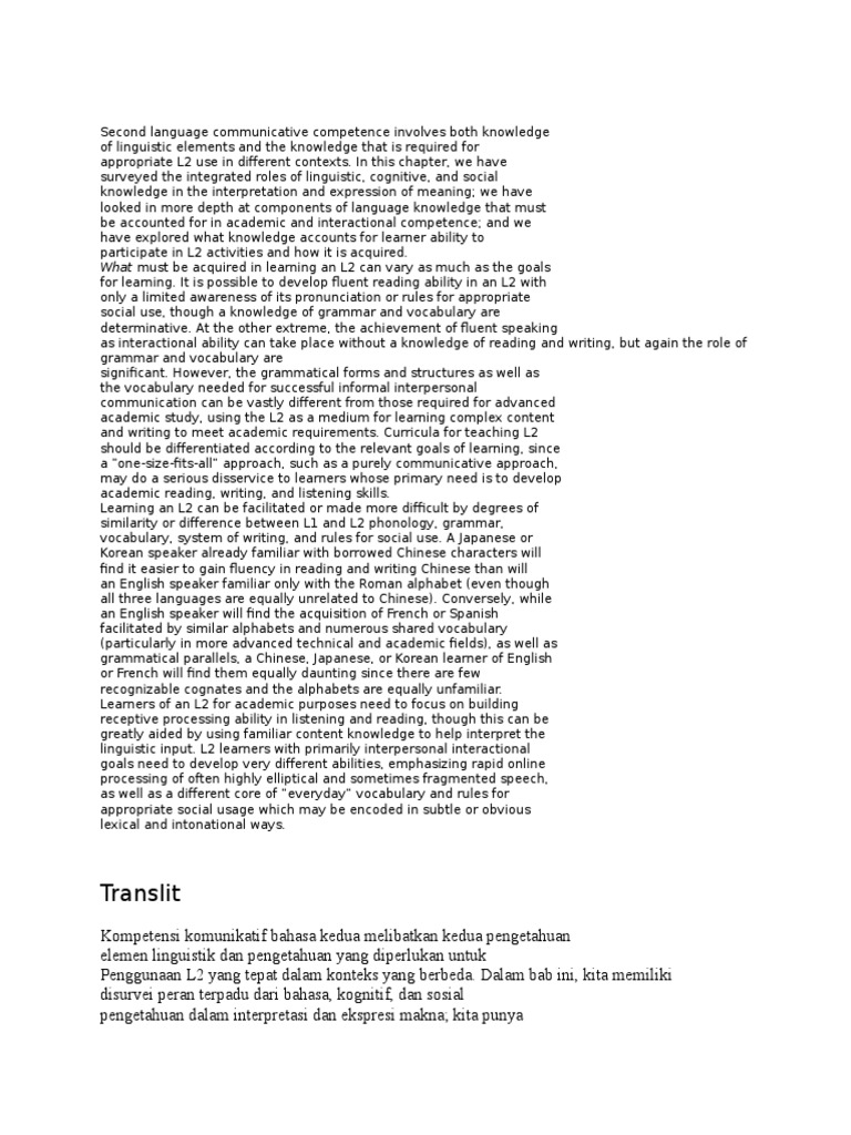 Chapter Summary: Translit | PDF | Second Language | Fluency