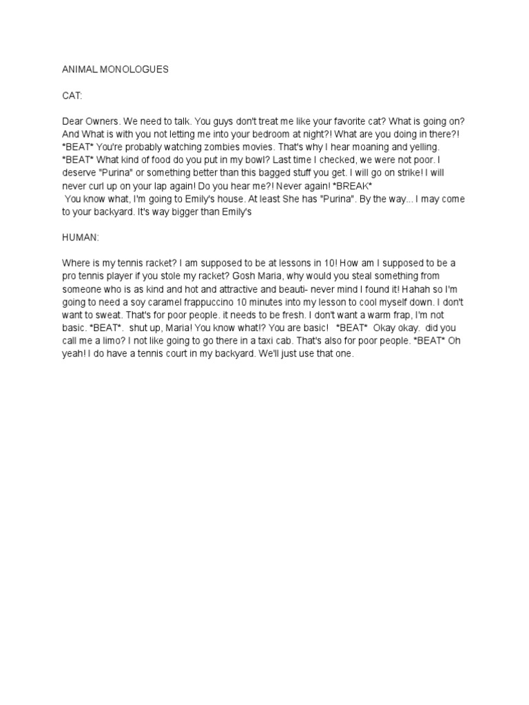Animal Monologues Utt | PDF