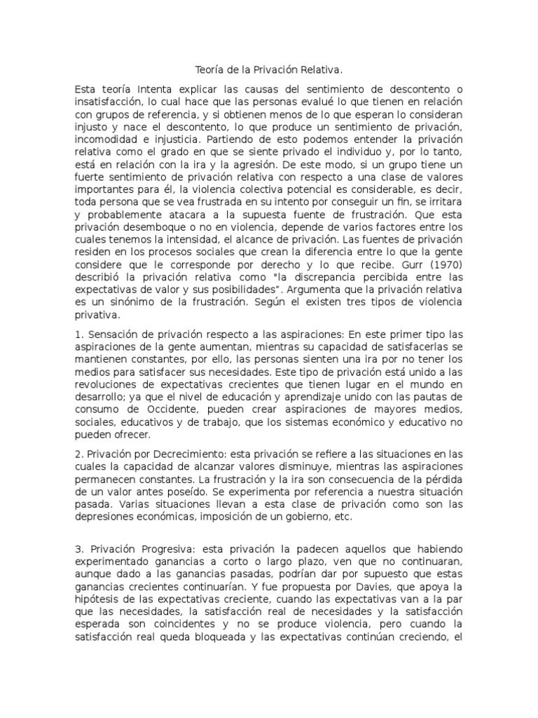 Teoría de La Privación Relativa | PDF | Ira | Violencia