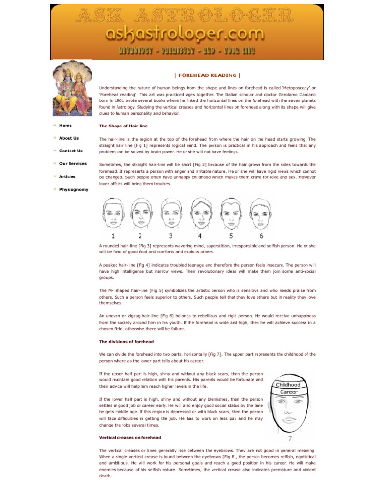 Face Reading and Forehead Reading - Meaning of Lines on Forehead ...