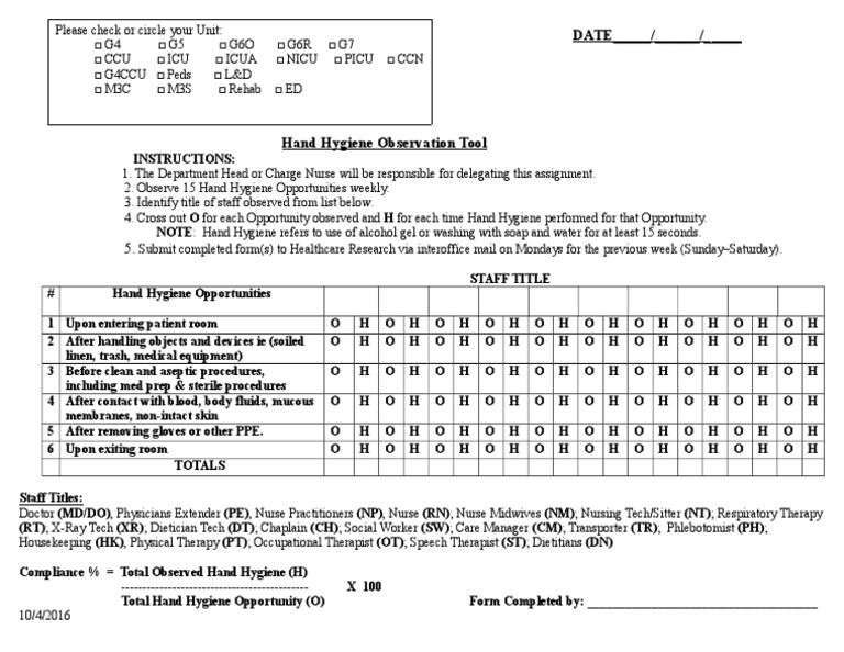 Hand Hygiene Observation Tool | PDF