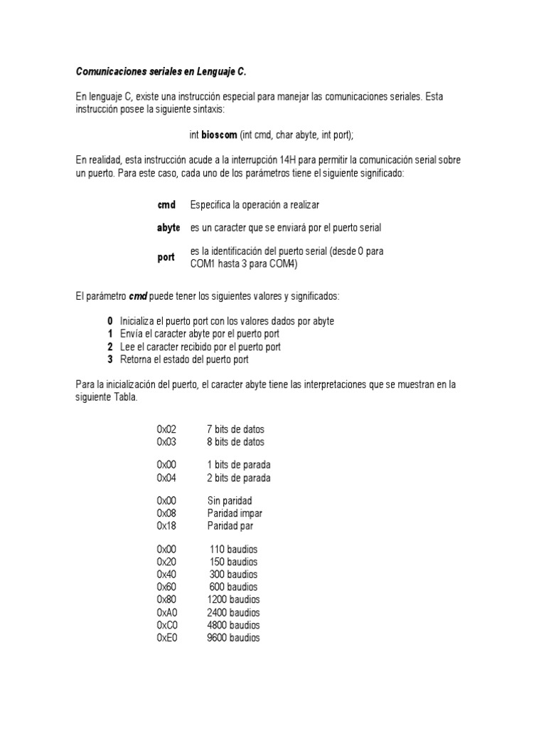 Comunicaciones Seriales en Lenguaje C | PDF | Lenguaje de programación ...