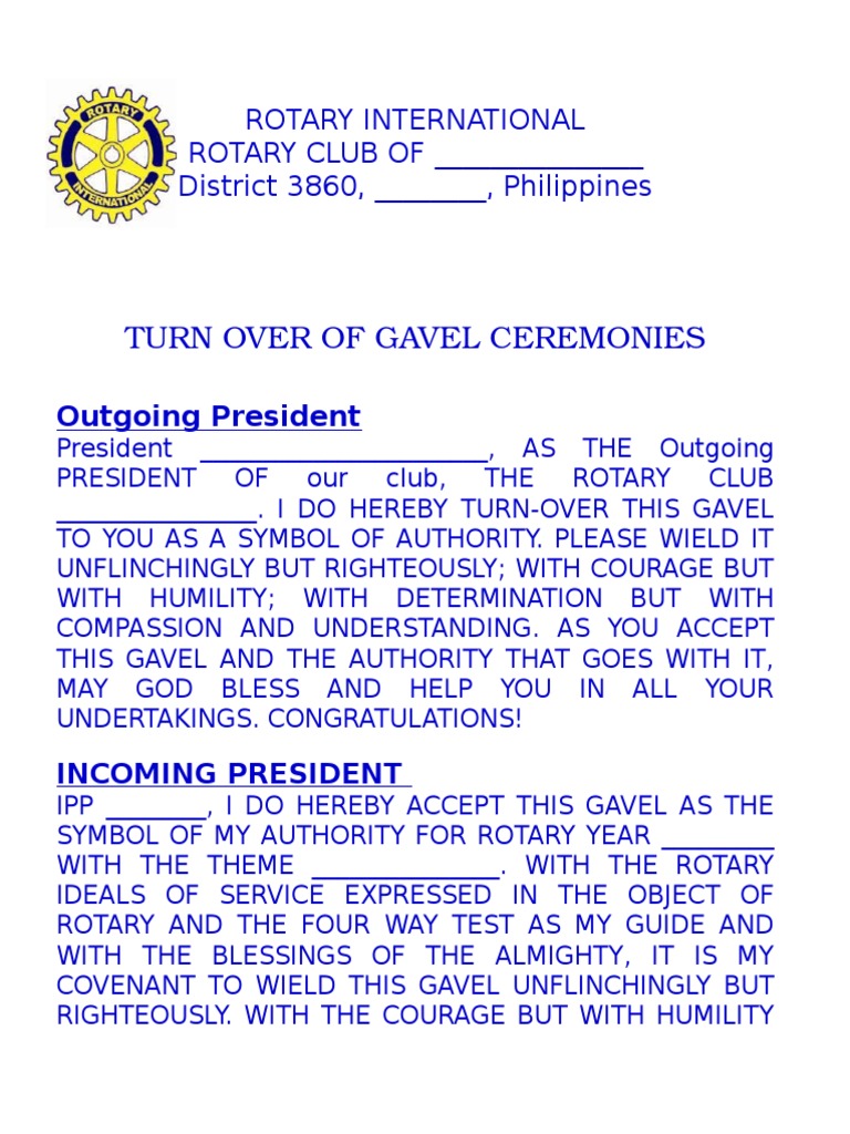 Turnover of Gavel Ceremonies | PDF