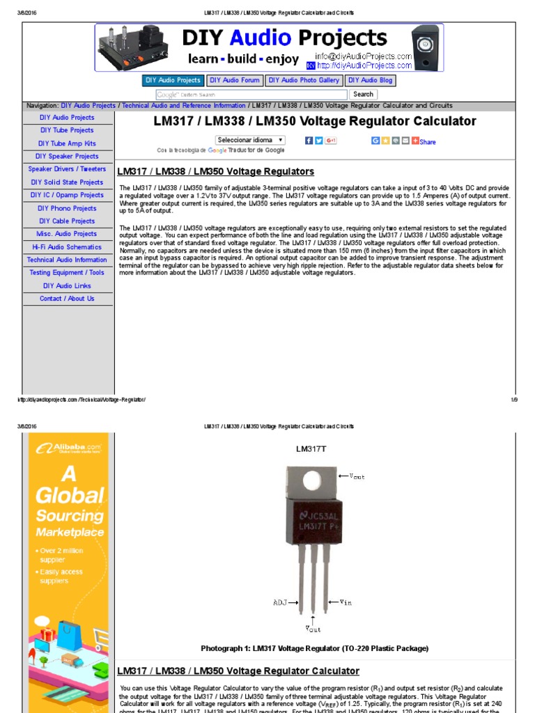 LM317 / LM338 / LM350 Voltage Regulator Calculator | PDF | Capacitor ...