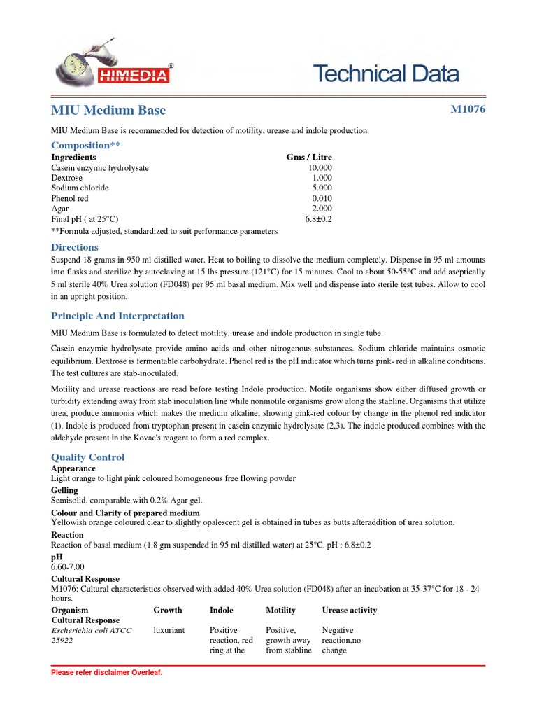 M1076 | PDF | Growth Medium | Urea