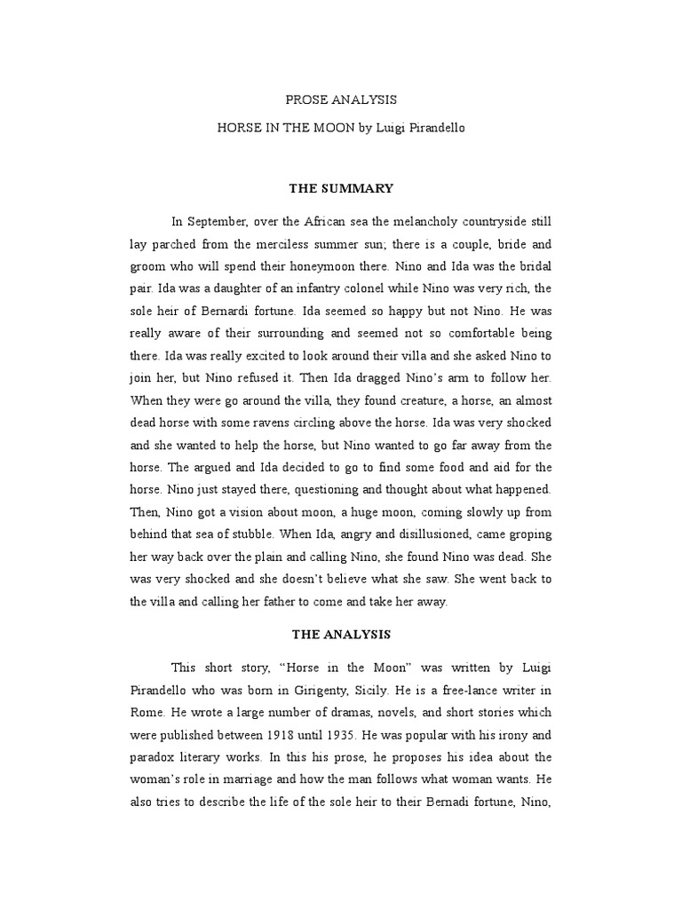 PROSE ANALYSIS Horse in The Moon | PDF | Narration | Marriage