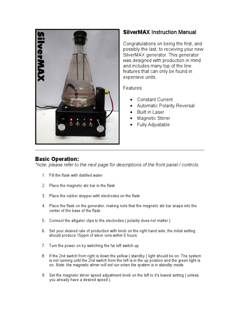 SilverMAX Colloidal Silver Generator | PDF | Switch | Equipment