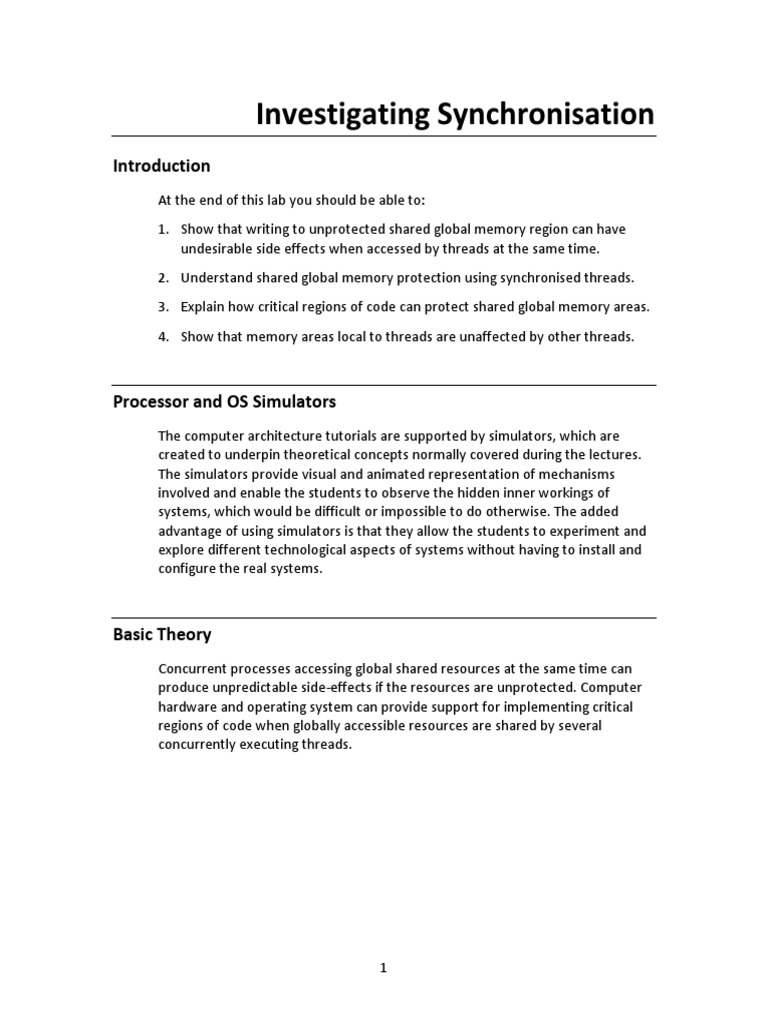 Investigating Synchronisation Pdf Thread Computing Operating System