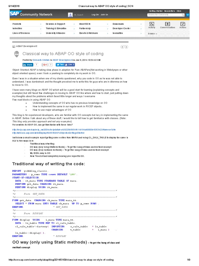 Classical Way To Abap Oo Style Of Coding Scn Pdf Method Computer Programming Object 7397