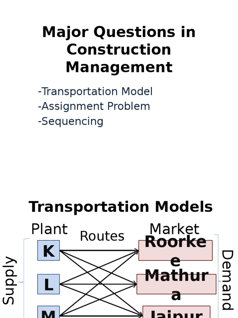 Major Questions in Construction Management: - Transportation Model - Assignment Problem ...