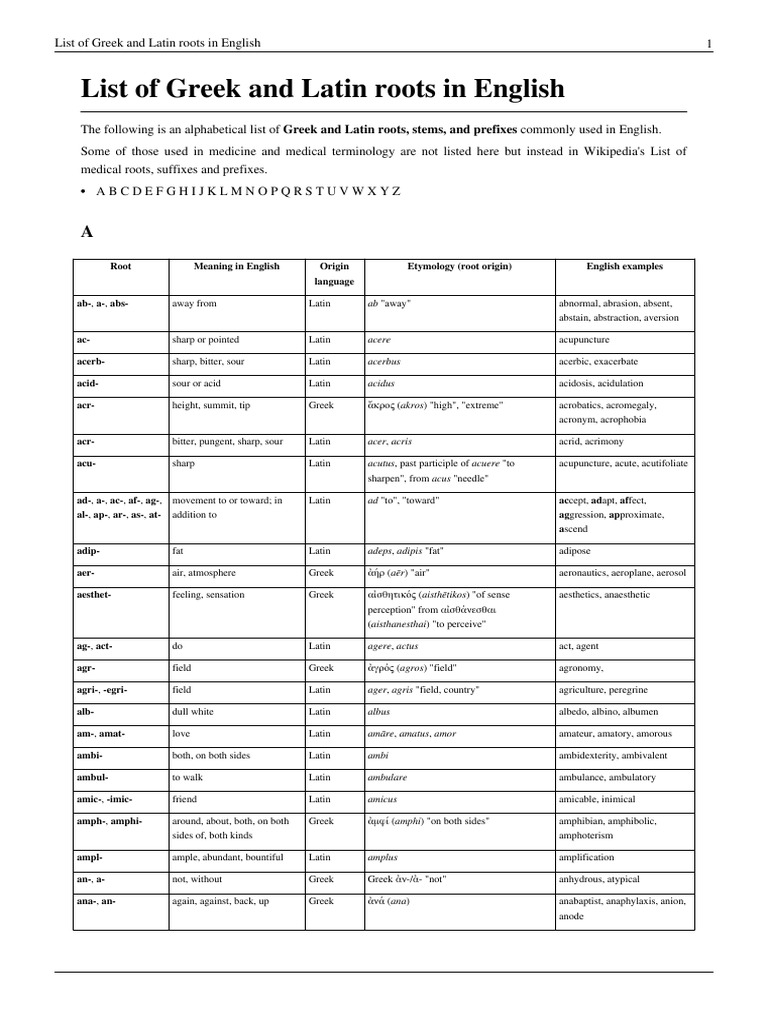 List of Greek and Latin Roots in English PDF | PDF | Nature