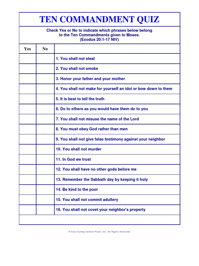 Ten Commandments Quiz for Kids | PDF