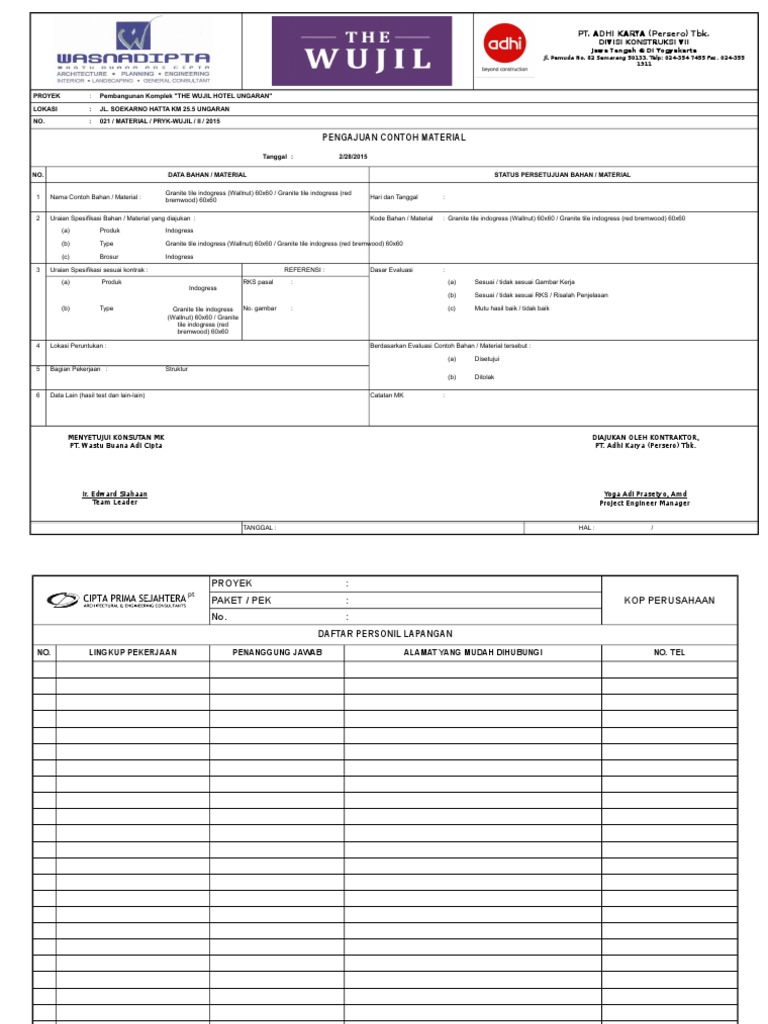 Persetujuan Material Proyek Wujil | PDF | Teknologi & Rekayasa