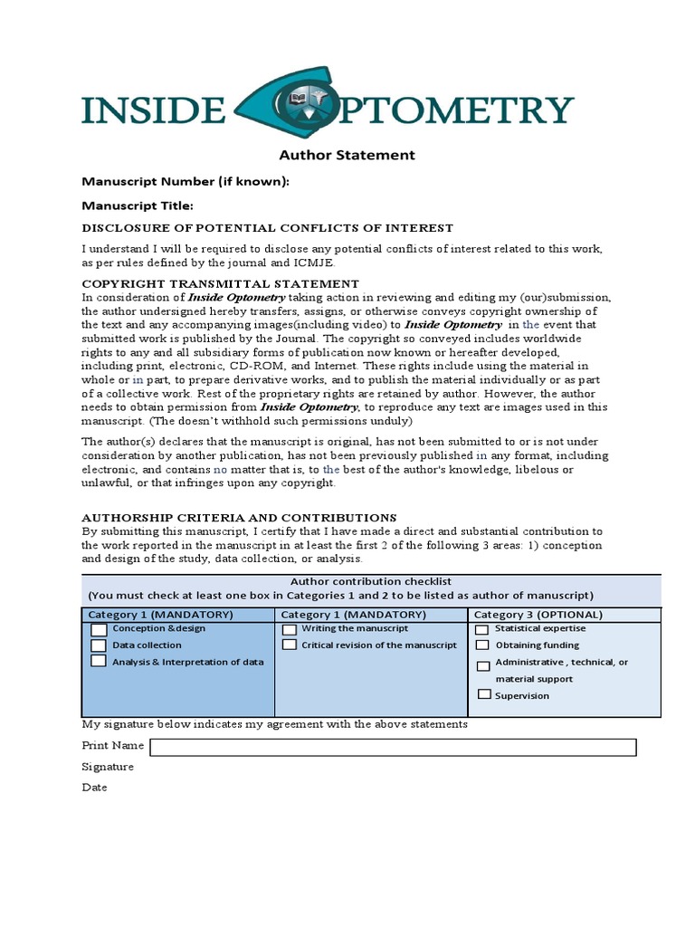 Author Statement: Manuscript Number (If Known) : Manuscript Title | PDF